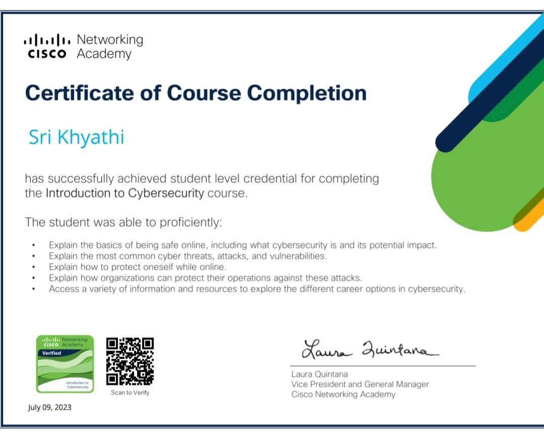 Sri Khyathi on LinkedIn: #cybersecurity #cisconetworkingacademy Sri Khyathi on LinkedIn: #cybersecurity #cisconetworkingacademy