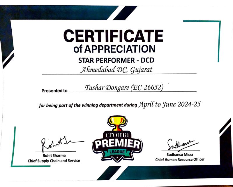 Tushar Dongare on LinkedIn: #achievement #recognition Tushar Dongare on LinkedIn: #achievement #recognition