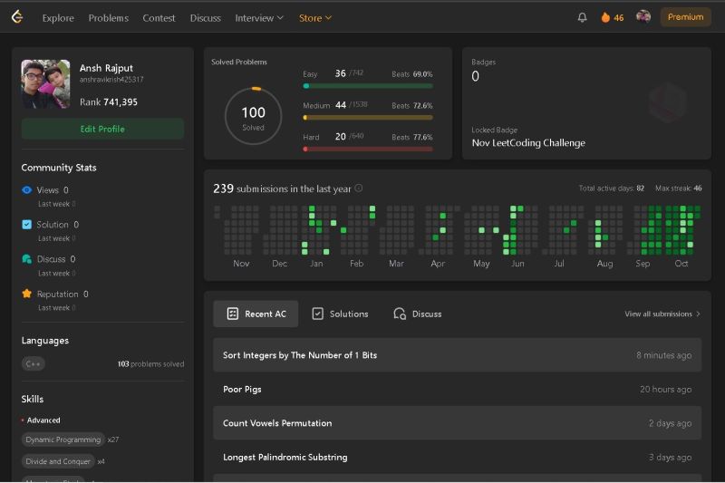Completed 100 LeetCode questions! | Ansh Rajput posted on the topic ... Completed 100 LeetCode questions! | Ansh Rajput posted on the topic ...