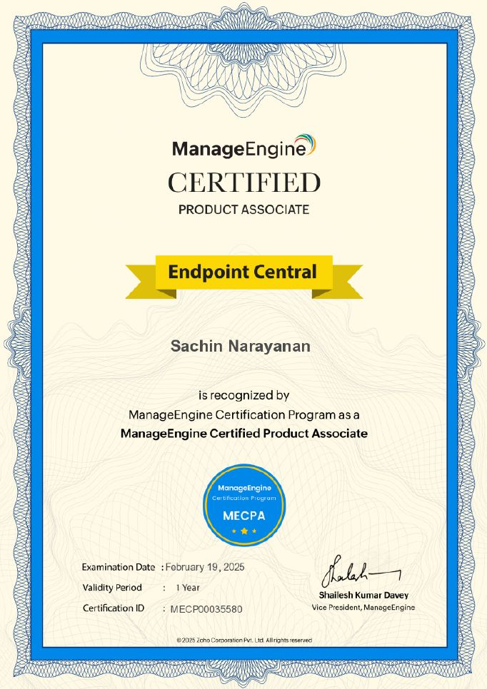 Celebrating my new certification! ManageEngine Certified Product ... Celebrating my new certification! ManageEngine Certified Product ...