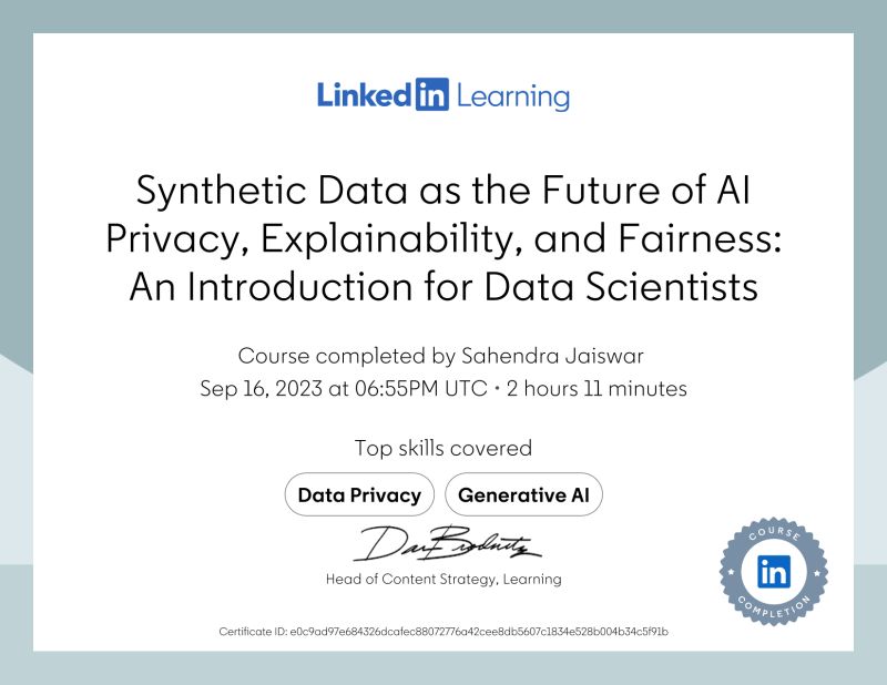 Course on Synthetic Data by Alexandra Ebert | Sahendra Jaiswar posted ... Course on Synthetic Data by Alexandra Ebert | Sahendra Jaiswar posted ...
