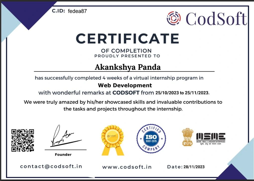 Akankshya Panda on LinkedIn: #codsoftinternship #codsoftintern Akankshya Panda on LinkedIn: #codsoftinternship #codsoftintern