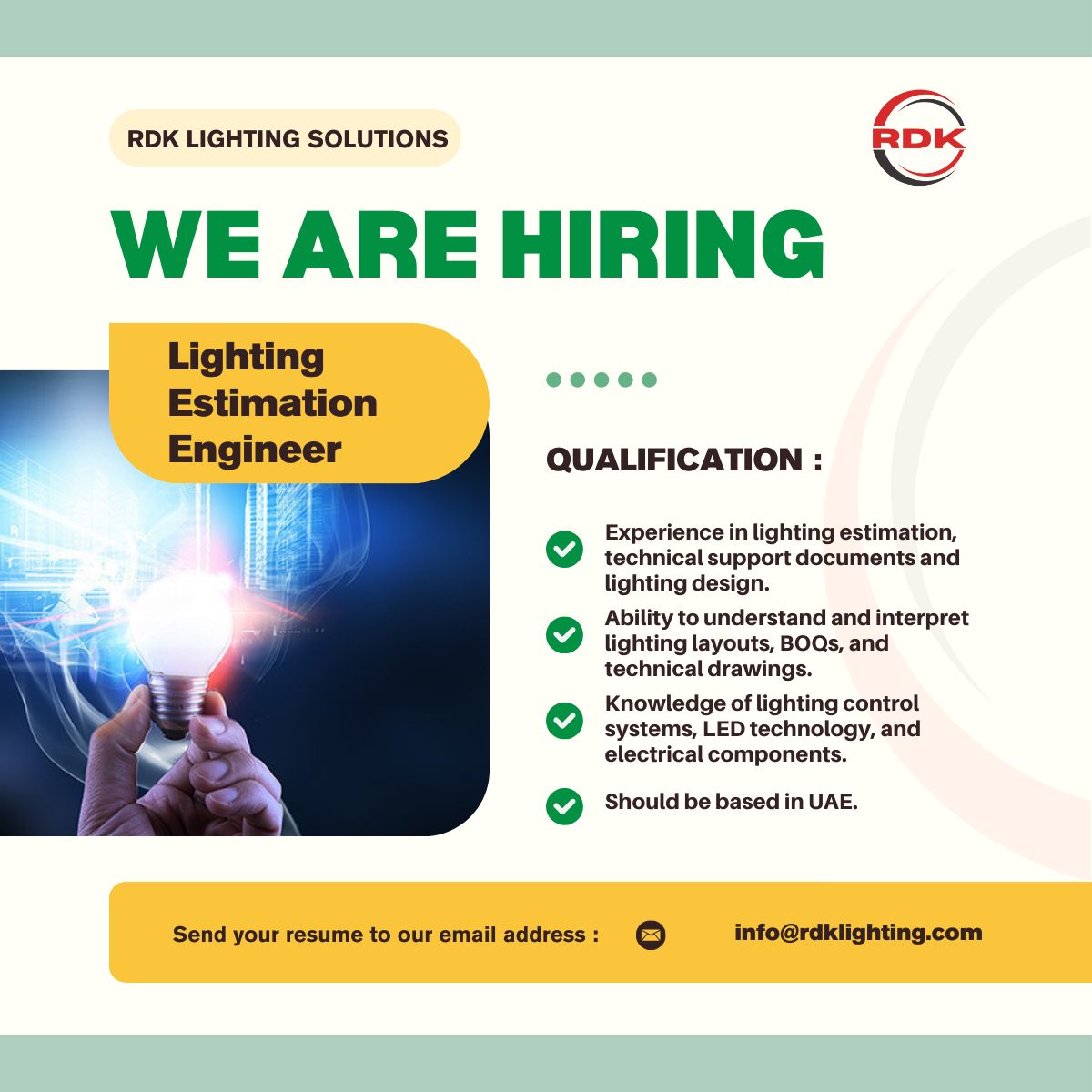 Join Our Team at RDK Lighting Solutions. Are you an experienced ... Join Our Team at RDK Lighting Solutions. Are you an experienced ...