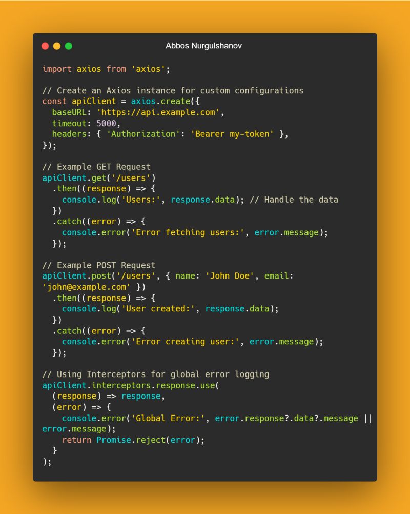 Abbos Nurgulshanov on LinkedIn: #axios #webdevelopment #api #javascript ... Abbos Nurgulshanov on LinkedIn: #axios #webdevelopment #api #javascript ...