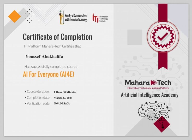 Completed AI4E course by MaharaTech | Youssef Abukhalifa posted on the ... Completed AI4E course by MaharaTech | Youssef Abukhalifa posted on the ...