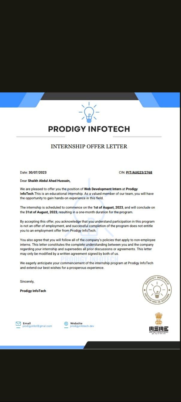 #internshipopportunity #prodigyinfotech #webdevelopment | Abdul Ahad Shaikh #internshipopportunity #prodigyinfotech #webdevelopment | Abdul Ahad Shaikh