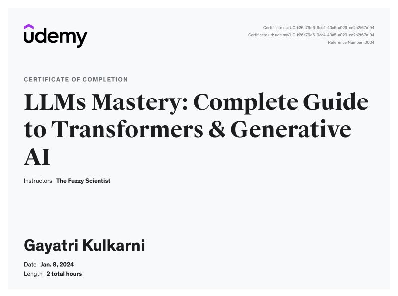 Completed 'LLMs Mastery: Transformers & Generative AI' | Gayatri ... Completed 'LLMs Mastery: Transformers & Generative AI' | Gayatri ...