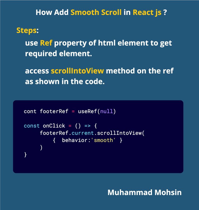 Muhammad Mohsin on LinkedIn: #Reactjs How to add Smooth Scroll in Reactjs? Muhammad Mohsin on LinkedIn: #Reactjs How to add Smooth Scroll in Reactjs?