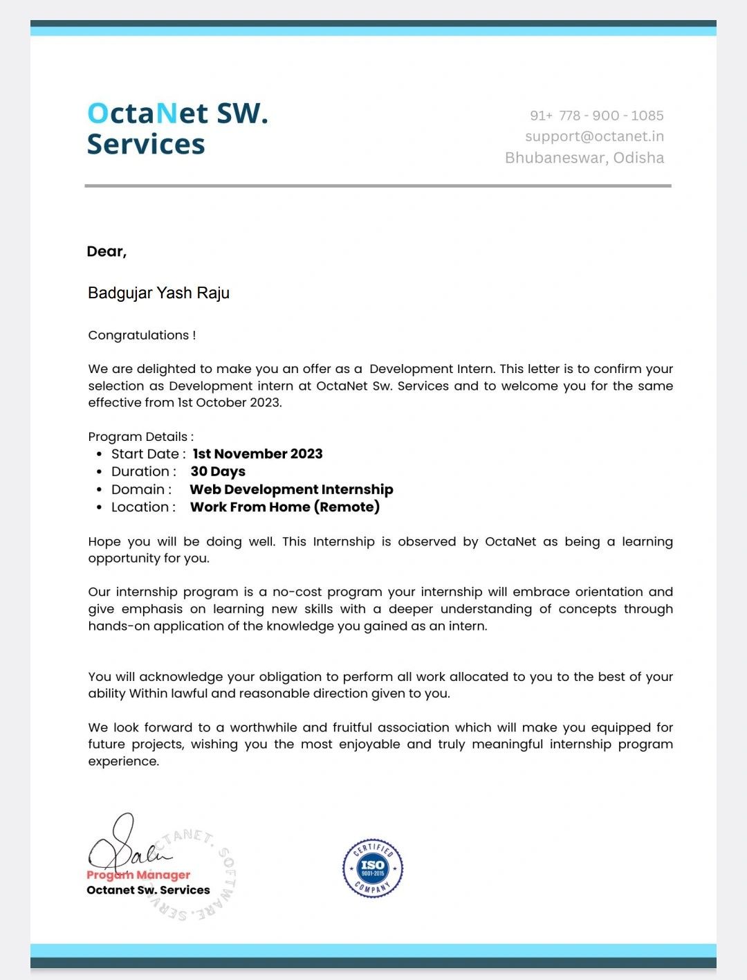 Yash Badgujar on LinkedIn: offer letter OctaNet Services Pvt Ltd. Yash Badgujar on LinkedIn: offer letter OctaNet Services Pvt Ltd.