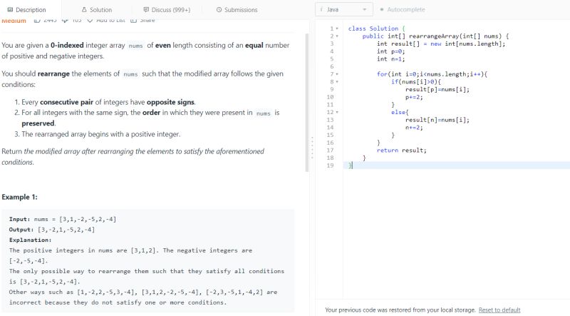 Day 21 of #LeetCode and #CodingNinjas Challenge: Rearrange Array ... Day 21 of #LeetCode and #CodingNinjas Challenge: Rearrange Array ...