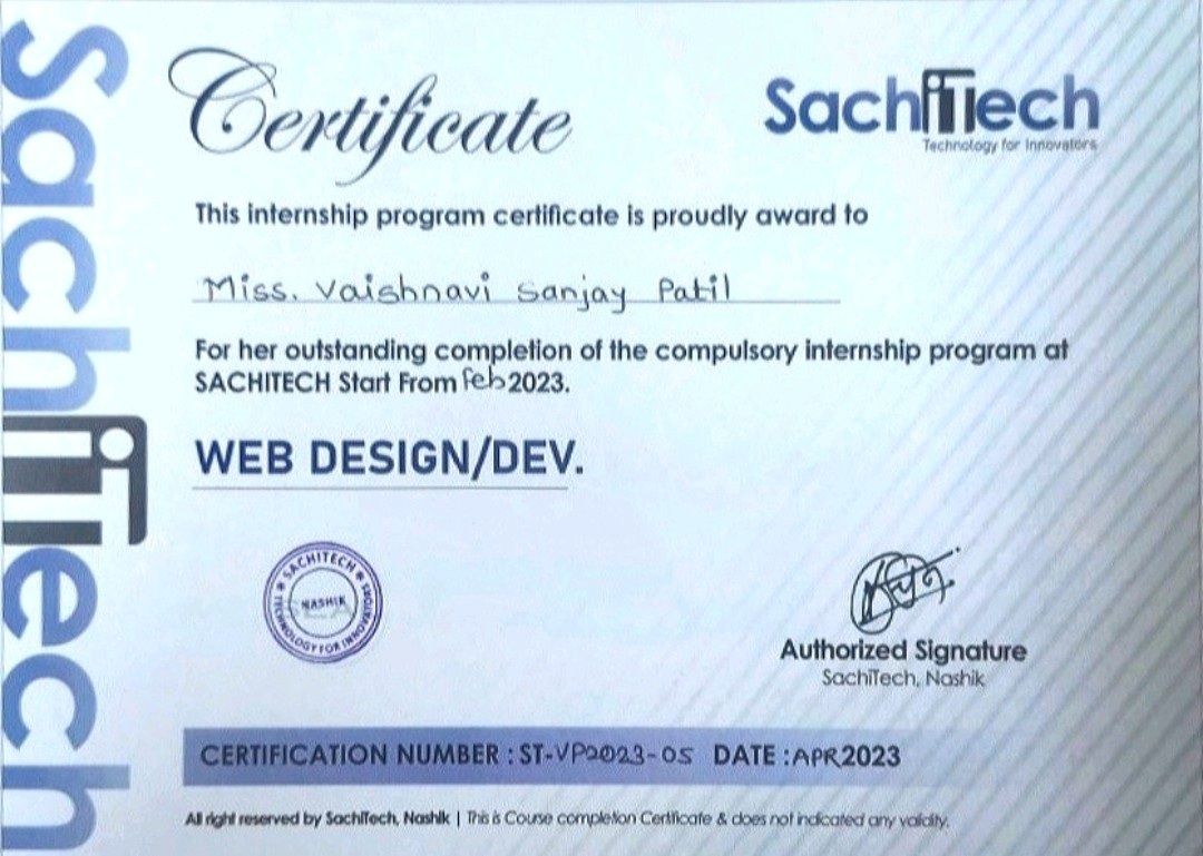 Vaishnavi Patil on LinkedIn: #connections #webdevelopment #internship # ... Vaishnavi Patil on LinkedIn: #connections #webdevelopment #internship # ...