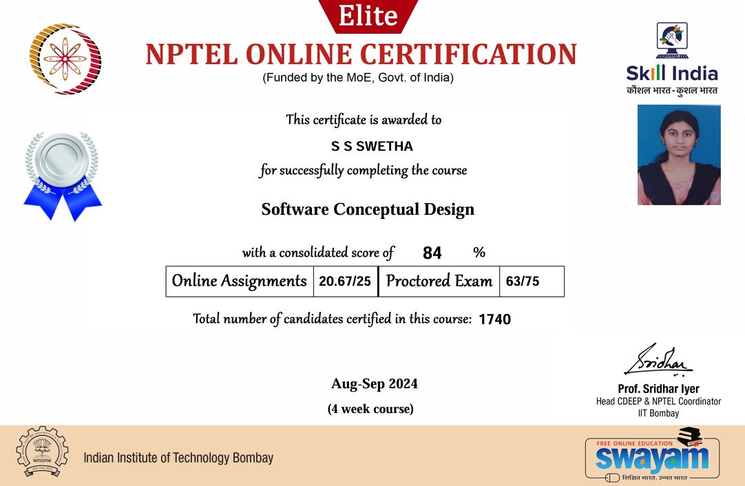 Swetha S S on LinkedIn: Successfully completed an NPTEL course and ... Swetha S S on LinkedIn: Successfully completed an NPTEL course and ...