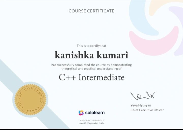 Kanishka Singh on LinkedIn: #cplusplus #programming #certification # ... Kanishka Singh on LinkedIn: #cplusplus #programming #certification # ...