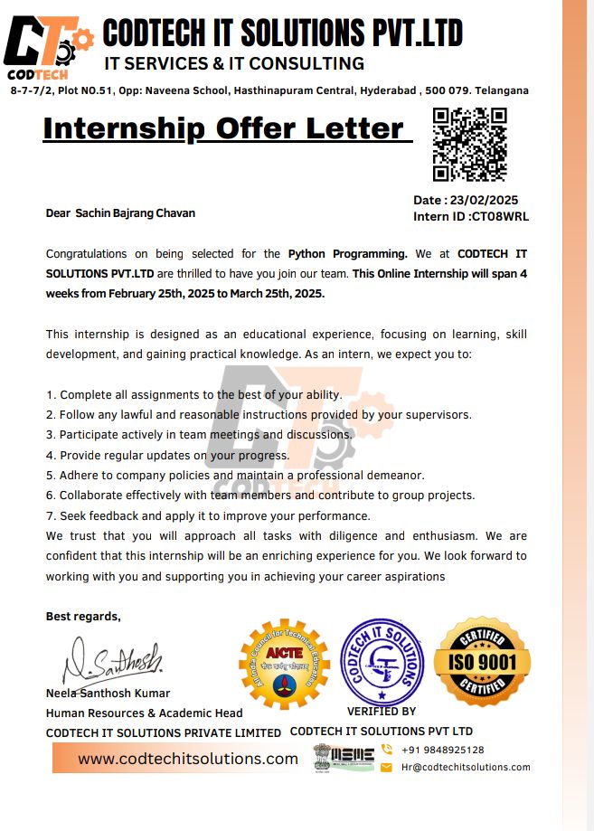 #pythonprogramming #offerletter #intern #internship | Sachin Chavan #pythonprogramming #offerletter #intern #internship | Sachin Chavan