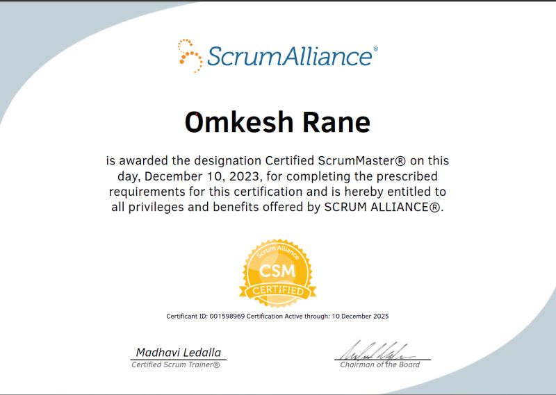 Omkesh Rane on LinkedIn: Exciting News: Certified Scrum Master ... Omkesh Rane on LinkedIn: Exciting News: Certified Scrum Master ...
