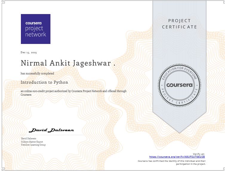 Ankit Nirmal on LinkedIn: 🚀 Exciting News: Just Completed a Python ... Ankit Nirmal on LinkedIn: 🚀 Exciting News: Just Completed a Python ...