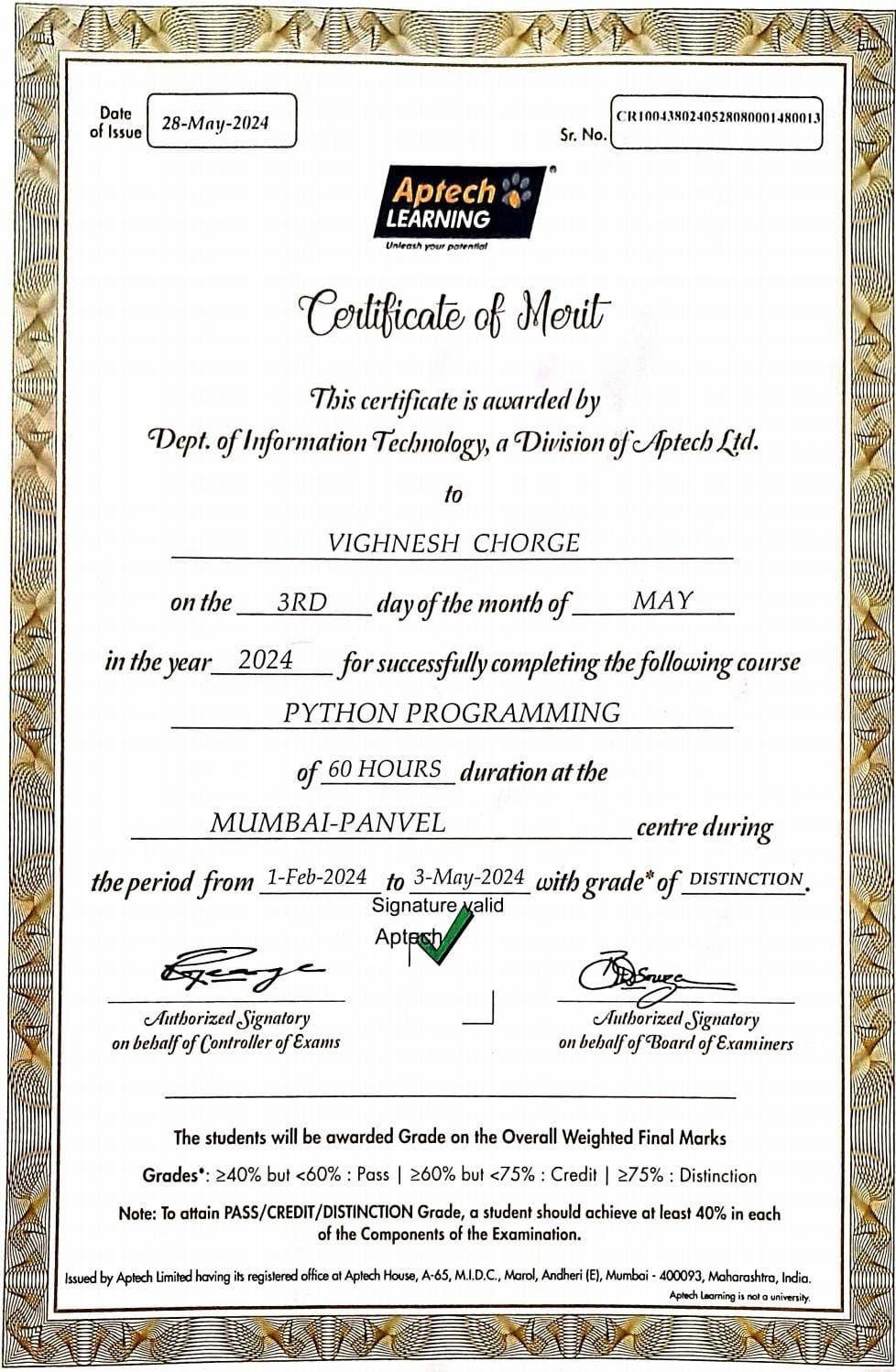 Completed Python certification course! | Vighnesh Chorge posted on the ... Completed Python certification course! | Vighnesh Chorge posted on the ...