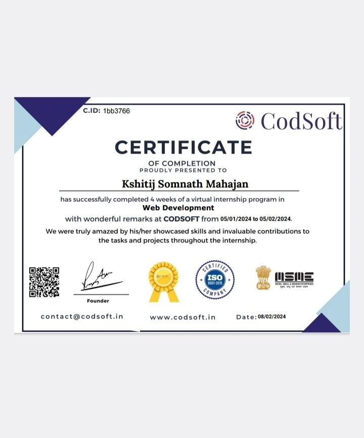 CodSoft | Kshitij Mahajan CodSoft | Kshitij Mahajan