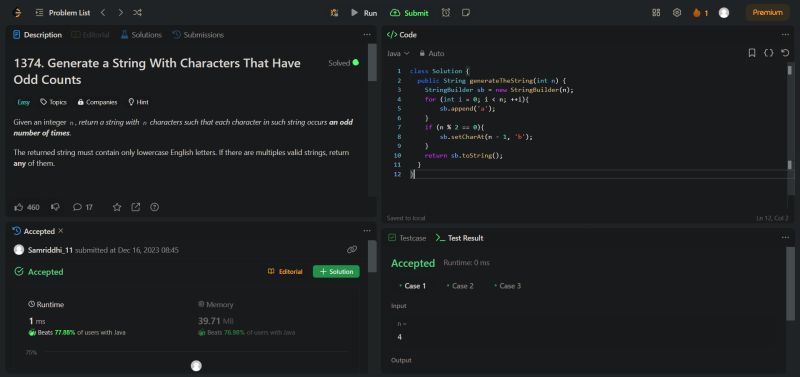 Day 76 of #100daysofcode challenge: String with odd characters ... Day 76 of #100daysofcode challenge: String with odd characters ...