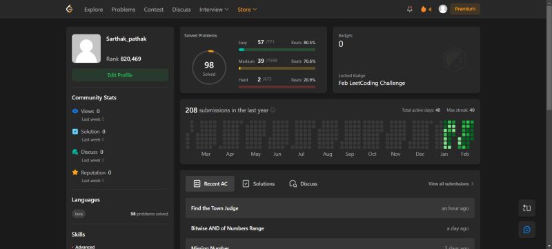 Completed 40 days of LeetCode practice and solved 1 problem today ... Completed 40 days of LeetCode practice and solved 1 problem today ...
