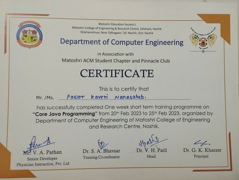 Core Java Programming | Kaveri Pawar Core Java Programming | Kaveri Pawar