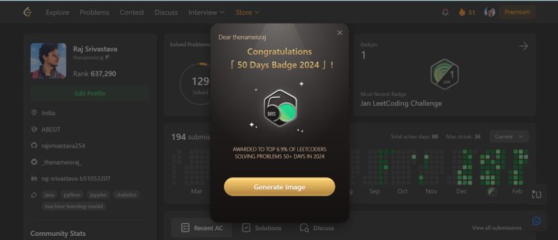 #leetcode #coding #tech #achievementunlocked | Raj Srivastava #leetcode #coding #tech #achievementunlocked | Raj Srivastava