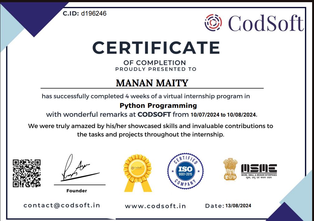 Manan Maity on LinkedIn: #codsoft #cip #internship #learning # ... Manan Maity on LinkedIn: #codsoft #cip #internship #learning # ...