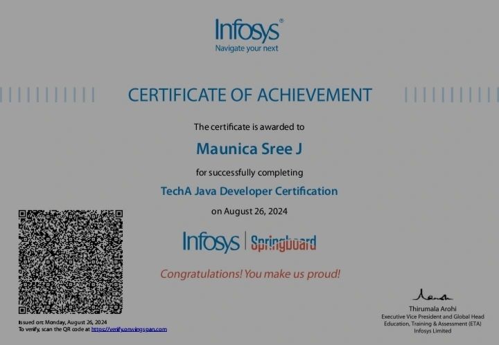 Maunica sree on LinkedIn: #java #developer #certification #infosys # ... Maunica sree on LinkedIn: #java #developer #certification #infosys # ...