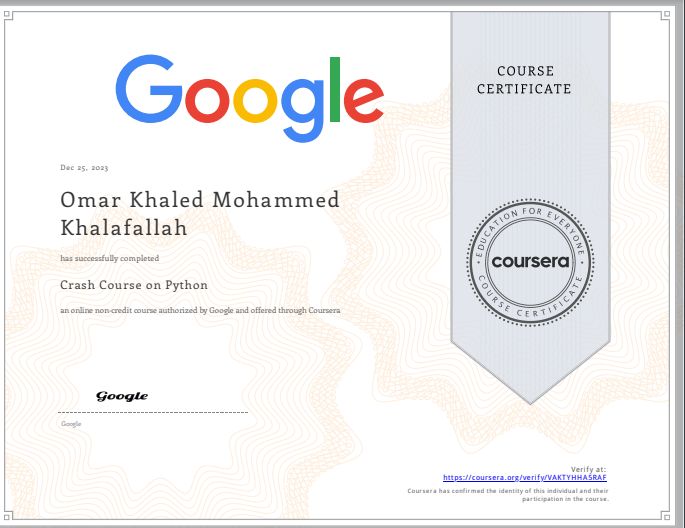 Omar Khaled on LinkedIn: #python #coding #google #coursera #programming ... Omar Khaled on LinkedIn: #python #coding #google #coursera #programming ...
