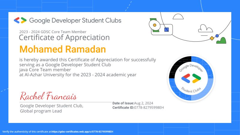 Mohamed Ramadan Farouk on LinkedIn: #gdscalazhar2024 Mohamed Ramadan Farouk on LinkedIn: #gdscalazhar2024