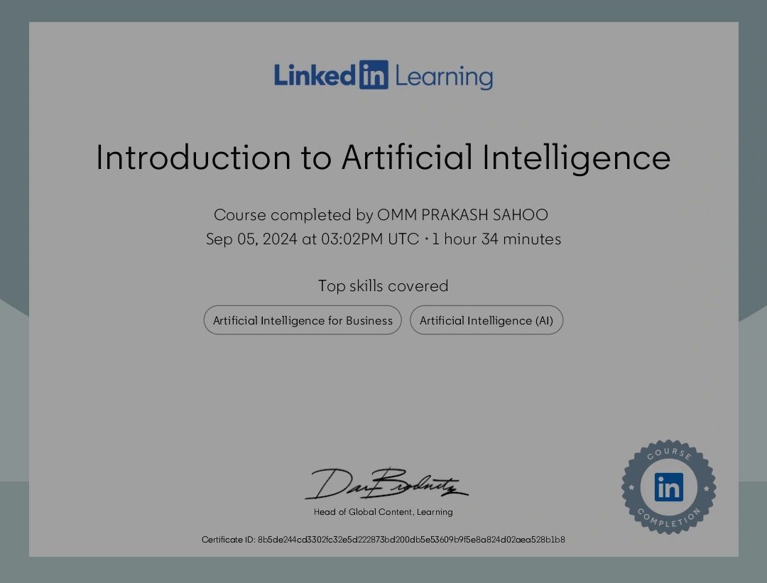 OMM PRAKASH SAHOO on LinkedIn: #ai #linkedinlearning #learningnewthings OMM PRAKASH SAHOO on LinkedIn: #ai #linkedinlearning #learningnewthings