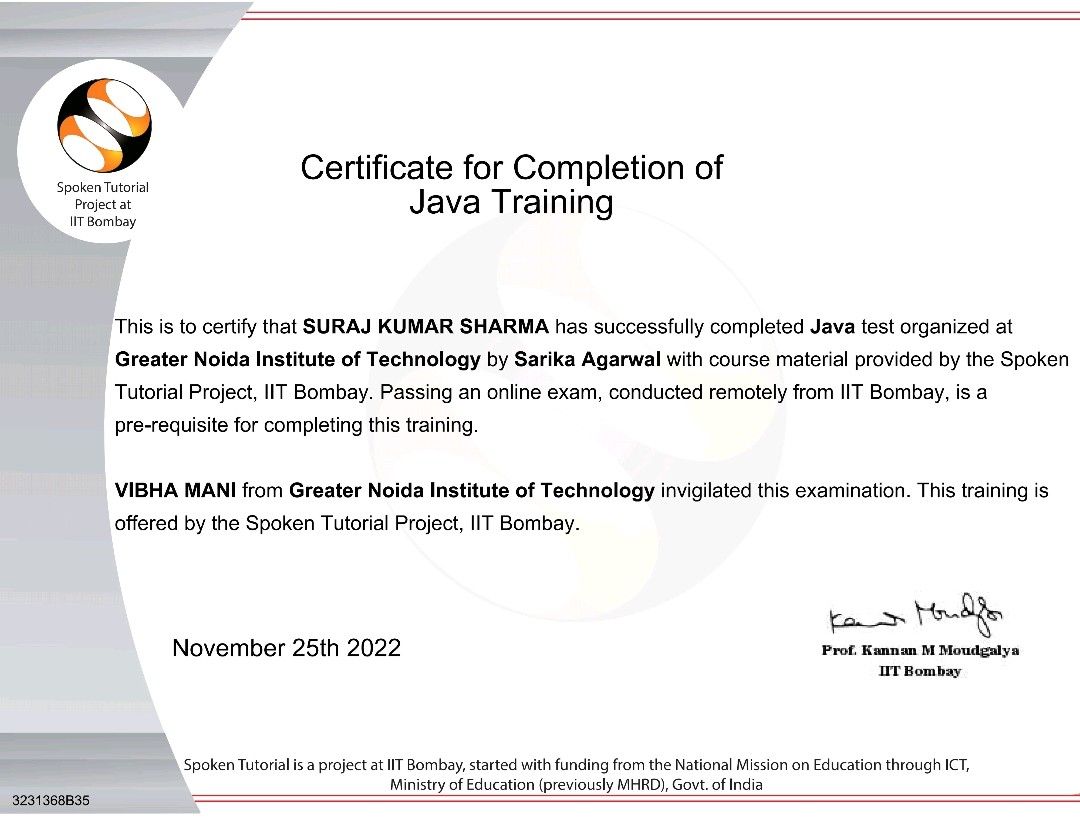 #iitbombay #java #training #gniot | SURAJ KUMAR SHARMA #iitbombay #java #training #gniot | SURAJ KUMAR SHARMA
