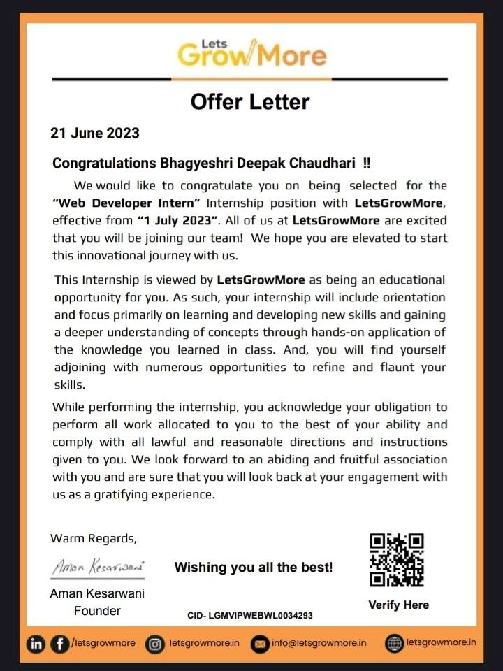 Bhagyeshri Deepak Chaudhari on LinkedIn: #internship # ... Bhagyeshri Deepak Chaudhari on LinkedIn: #internship # ...