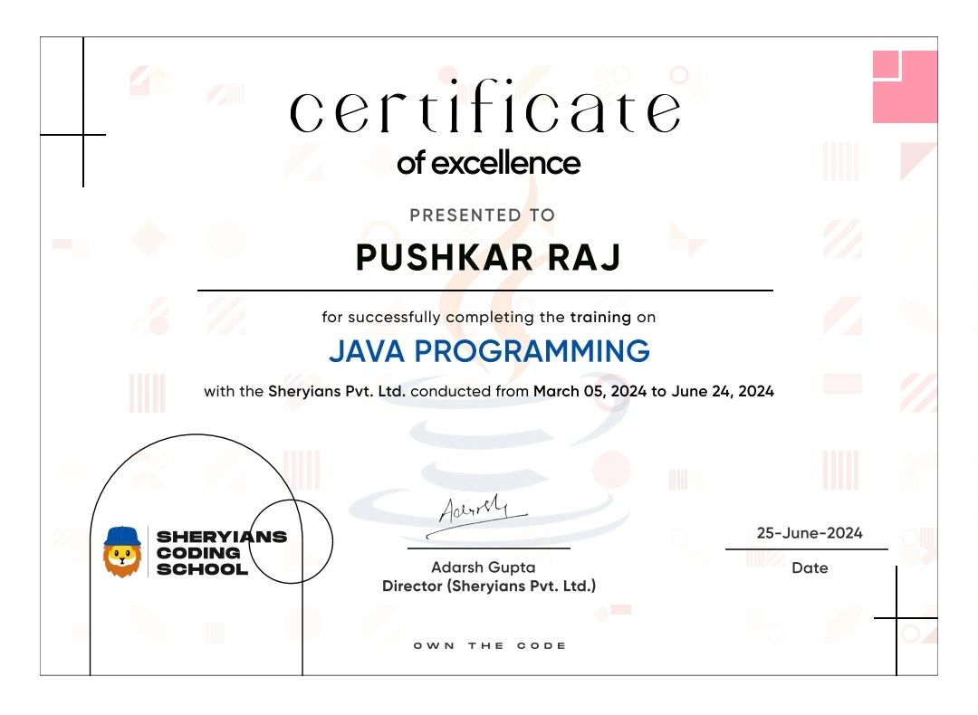 #java #dsa #certification #coding #sheriyanscodingschool | Pushkar raj #java #dsa #certification #coding #sheriyanscodingschool | Pushkar raj