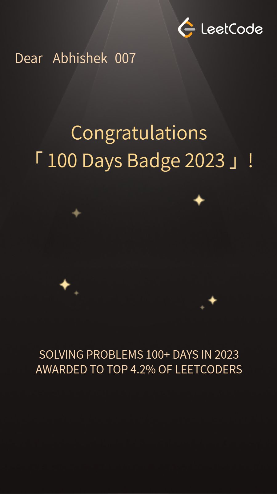 Earned 100 Days LeetCode Badge! | Abhishek Kumar posted on the topic ... Earned 100 Days LeetCode Badge! | Abhishek Kumar posted on the topic ...