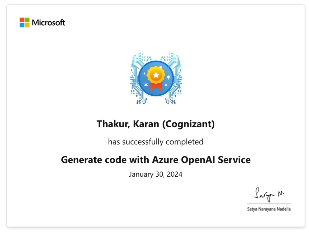 Completed Azure OpenAl Service course | Karan Thakur,PMP®,PSM Cerf ... Completed Azure OpenAl Service course | Karan Thakur,PMP®,PSM Cerf ...