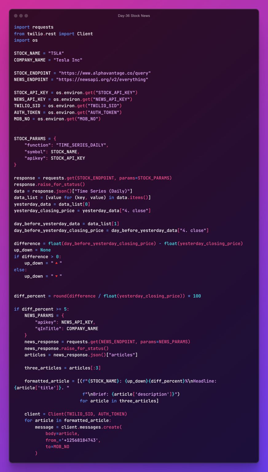 #100daysofcode #python #stocktrading #apis #automation #twilio #finance ... #100daysofcode #python #stocktrading #apis #automation #twilio #finance ...
