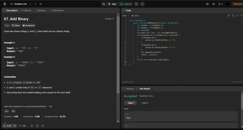 Khushi Agarwal on LinkedIn: 🚀 LeetCode Challenge: Adding Binary Numbers ... Khushi Agarwal on LinkedIn: 🚀 LeetCode Challenge: Adding Binary Numbers ...