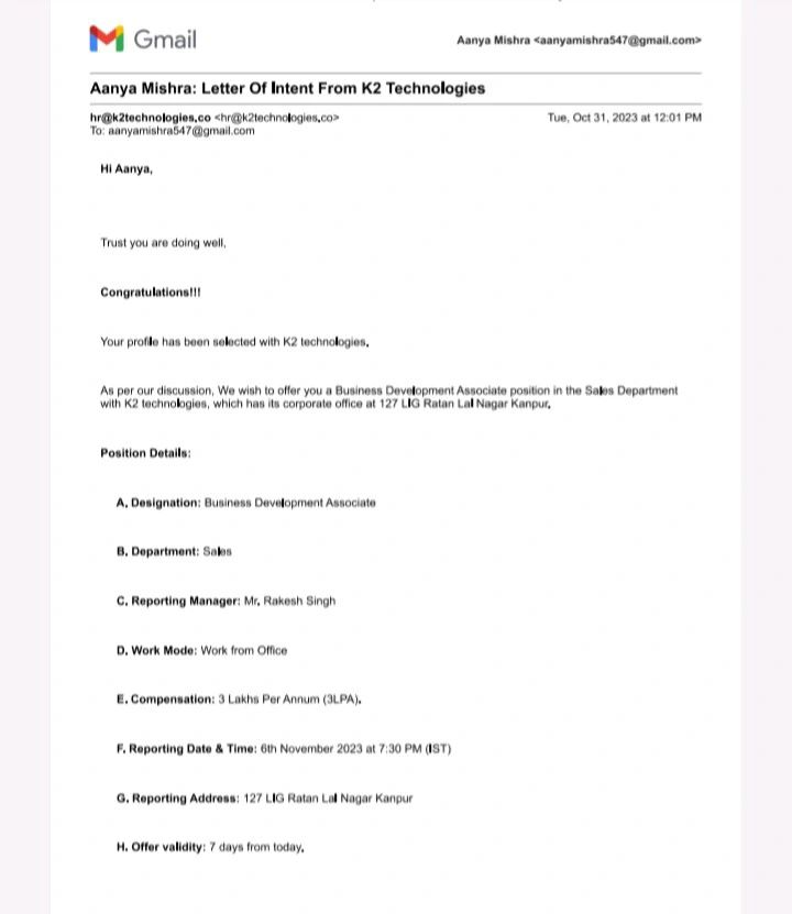 Aanya Mishra on LinkedIn: I am happy to share that I have received ... Aanya Mishra on LinkedIn: I am happy to share that I have received ...
