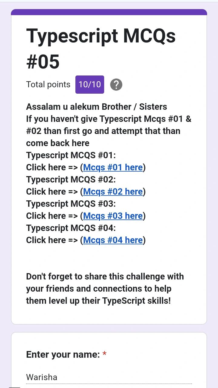 #typescript #programmingjourney #mcqs #ai | Warisha Turab #typescript #programmingjourney #mcqs #ai | Warisha Turab