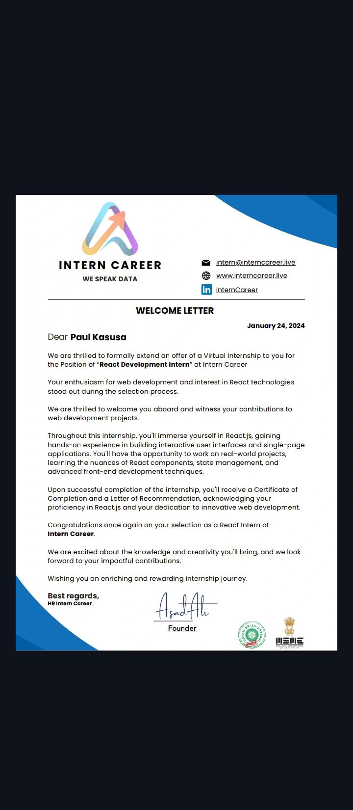 Paul Kasusa on LinkedIn: InternCareer thanks for the opportunity. I ... Paul Kasusa on LinkedIn: InternCareer thanks for the opportunity. I ...