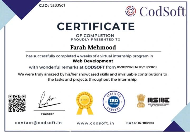 Farah Abbasi on LinkedIn: #codsoft #virtualinternship #webdevelopment Farah Abbasi on LinkedIn: #codsoft #virtualinternship #webdevelopment