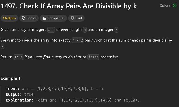 Faizan Khan on LinkedIn: Day 56 of LeetCode 1497. Check If Array Pairs ... Faizan Khan on LinkedIn: Day 56 of LeetCode 1497. Check If Array Pairs ...