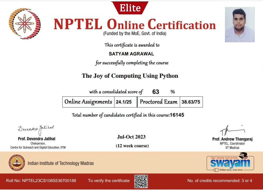 Satyam Agrawal on LinkedIn: NPTEL Python Coding Satyam Agrawal on LinkedIn: NPTEL Python Coding