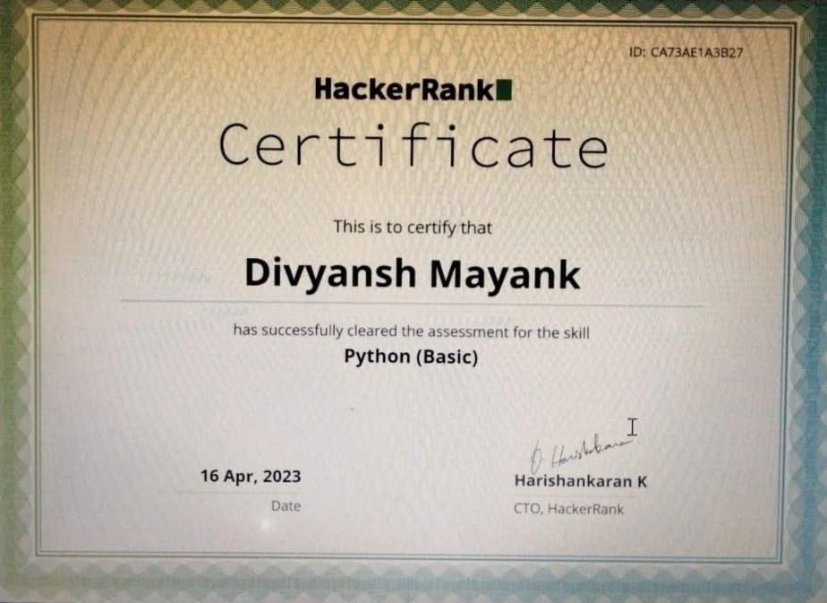 Divyansh Mayank on LinkedIn: I'm happy to share that I've obtained a ... Divyansh Mayank on LinkedIn: I'm happy to share that I've obtained a ...