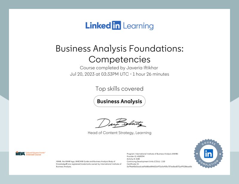 Certificate of Completion | Javeria Iftikhar Certificate of Completion | Javeria Iftikhar