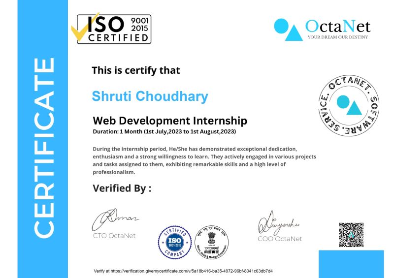 Shruti choudhary on LinkedIn: #octanet #internship2023 #intern2023 # ... Shruti choudhary on LinkedIn: #octanet #internship2023 #intern2023 # ...