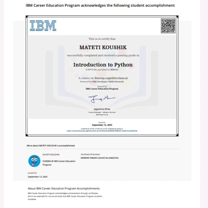 Mateti Koushik on LinkedIn: Successfully completed learning Python and ... Mateti Koushik on LinkedIn: Successfully completed learning Python and ...