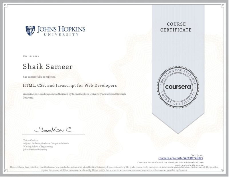 Sameer Shaik on LinkedIn: Certificate of Completion in HTML, CSS, and ... Sameer Shaik on LinkedIn: Certificate of Completion in HTML, CSS, and ...