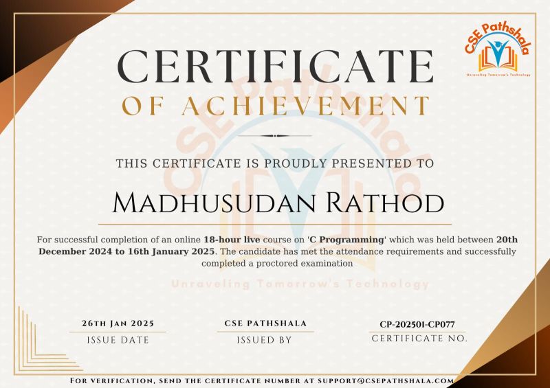 Madhusudan Rathod on LinkedIn: #cprogramming #certificate #achievement ... Madhusudan Rathod on LinkedIn: #cprogramming #certificate #achievement ...